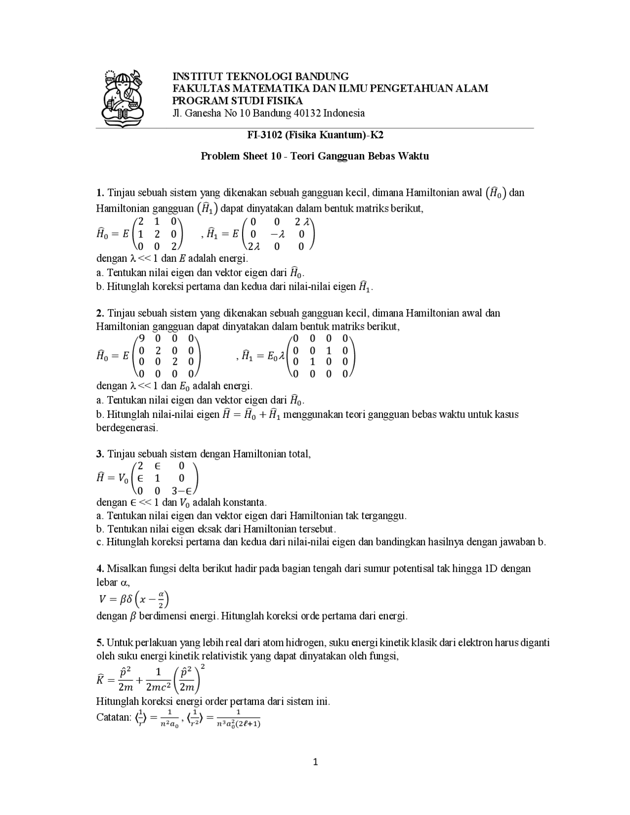 Exercises For Quantum Physics Assignments Quantum Physics Docsity