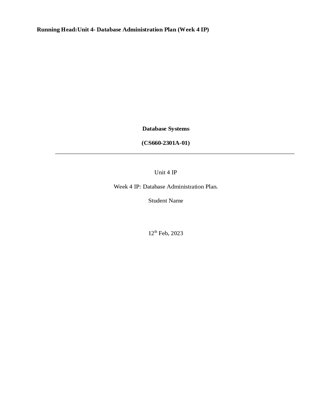 Database Administration Plan (Week 4 IP) | Assignments Database ...