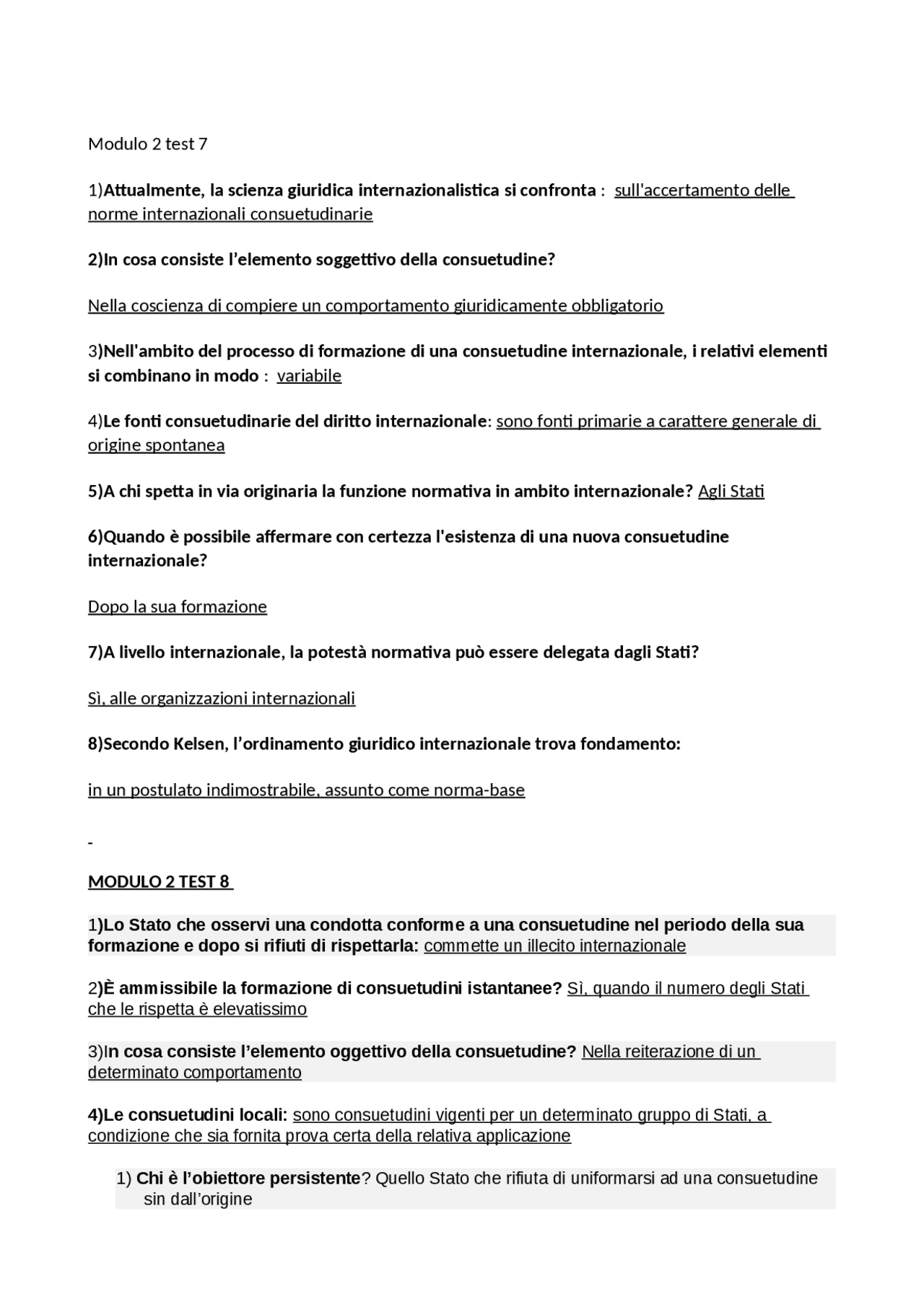 Test Svolti Modulo 2 Prove Desame Di Diritto Internazionale Docsity