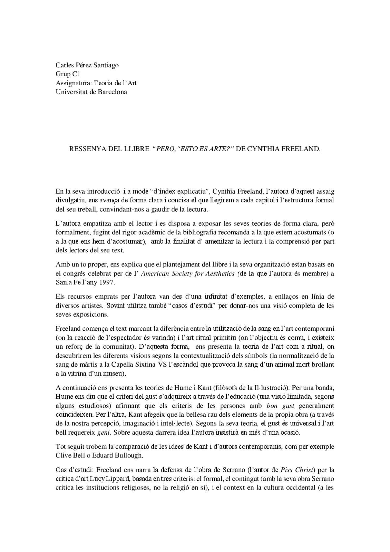 Resumen y reseña libro Cynthia Freeland | Ejercicios de Historia del ...