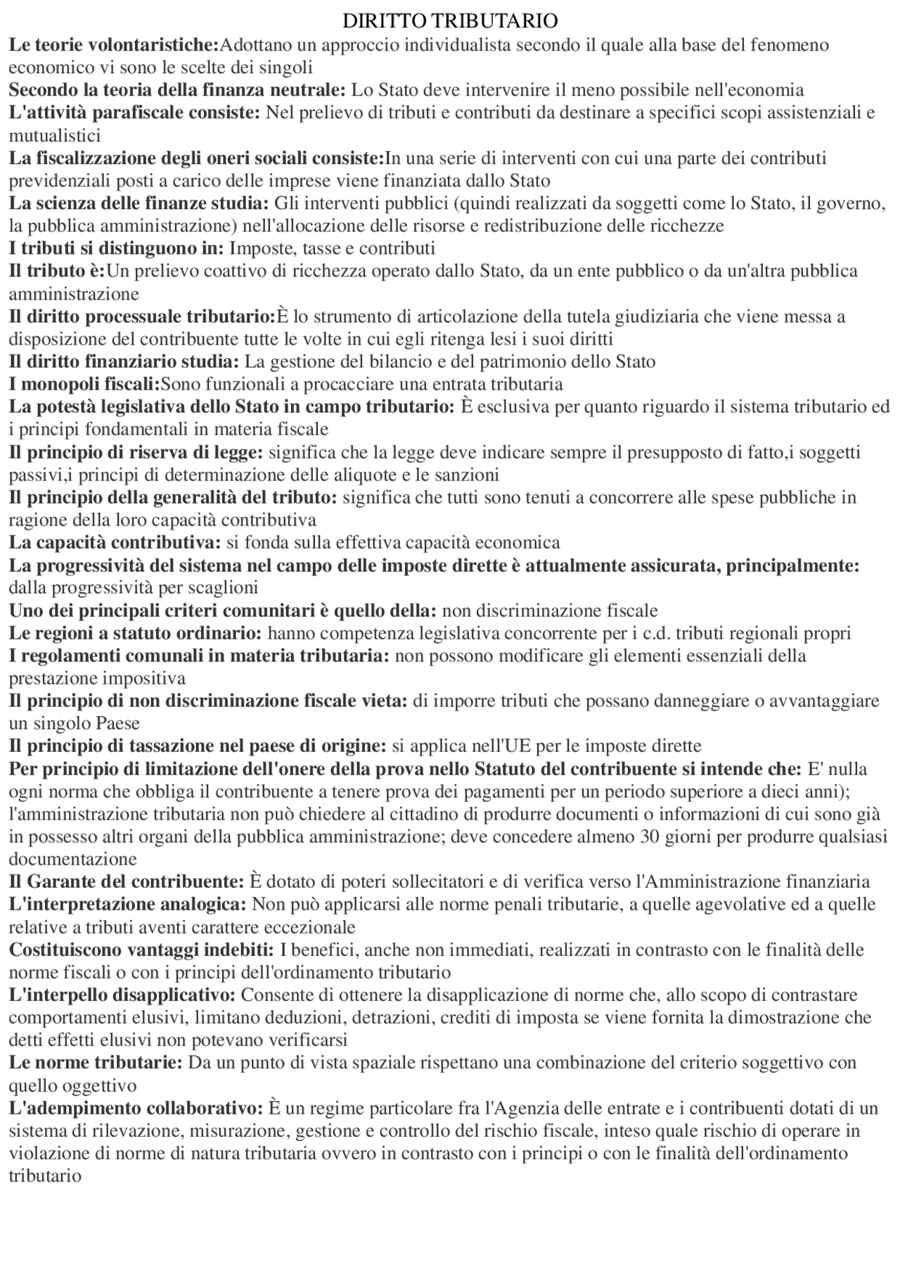 DIRITTO TRIBUTARIO domande esame extra pegaso economia | Panieri di Diritto Tributario | Docsity