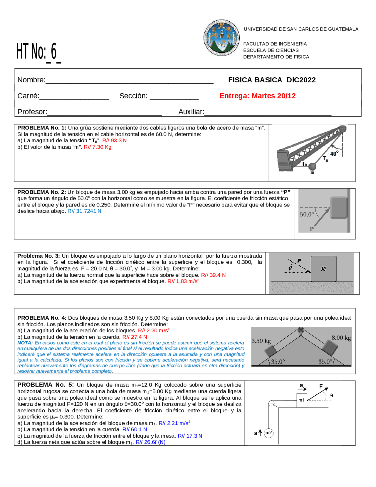 Hojas de trabajo para estudiar | Apuntes de Física | Docsity