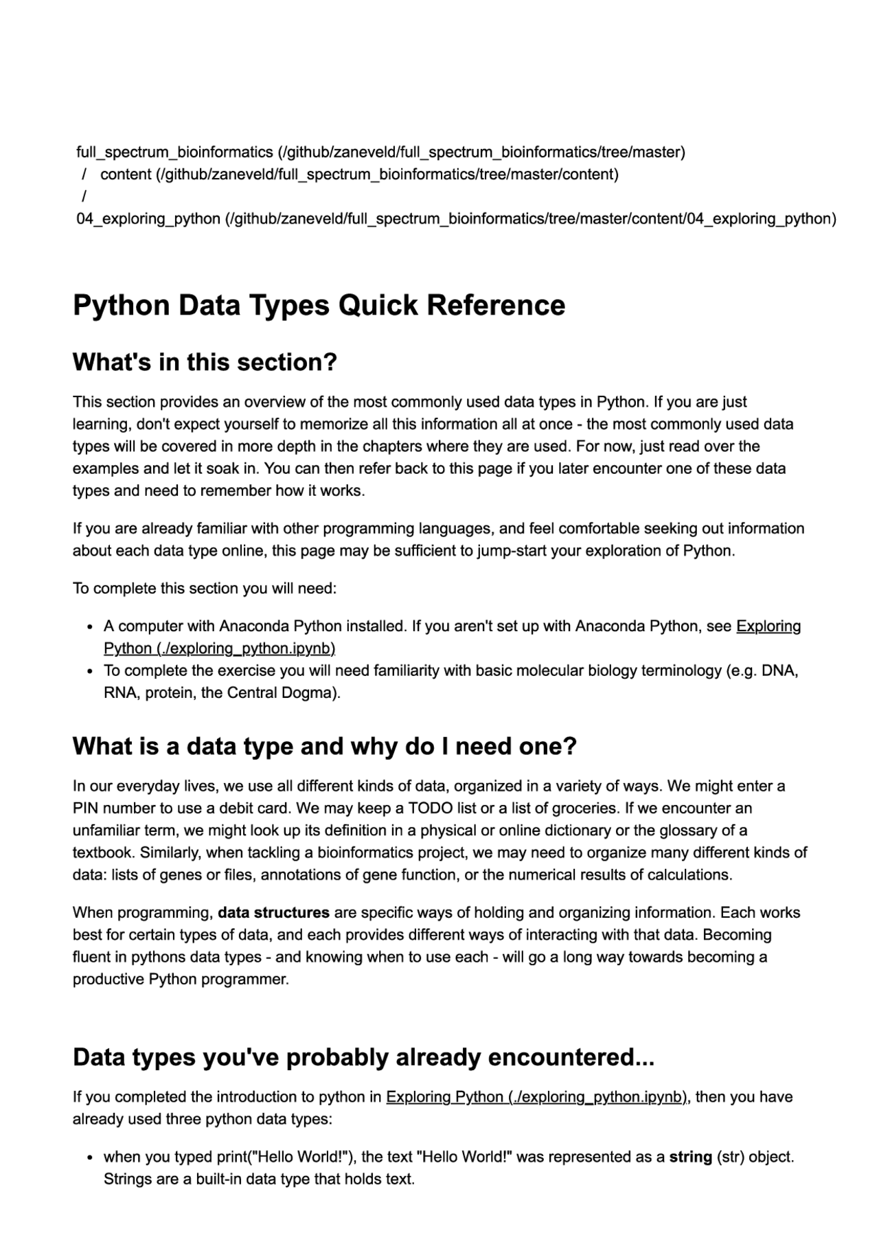 Data Types In Python Lecture Notes Computational Biology Docsity