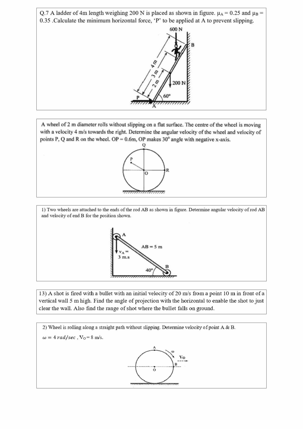Engineering Mechanics Questions | Exercises Mechanics | Docsity