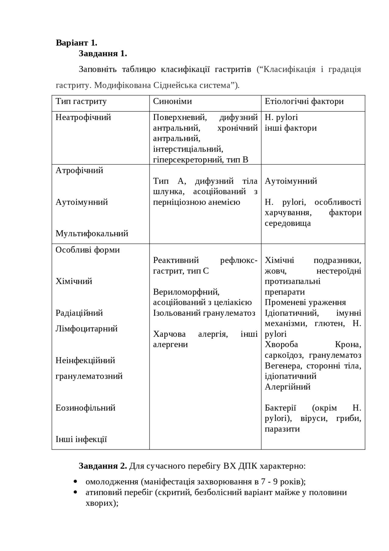 ПВМ робочий зошит гастрит Упражнения и задачи Терапия Docsity
