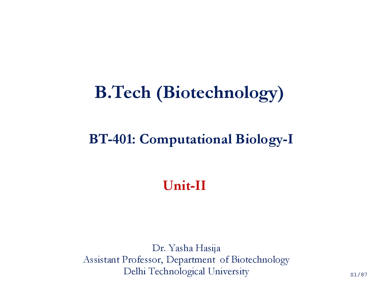 Computational Biology Unit 2 Lecture Notes Computational Biology