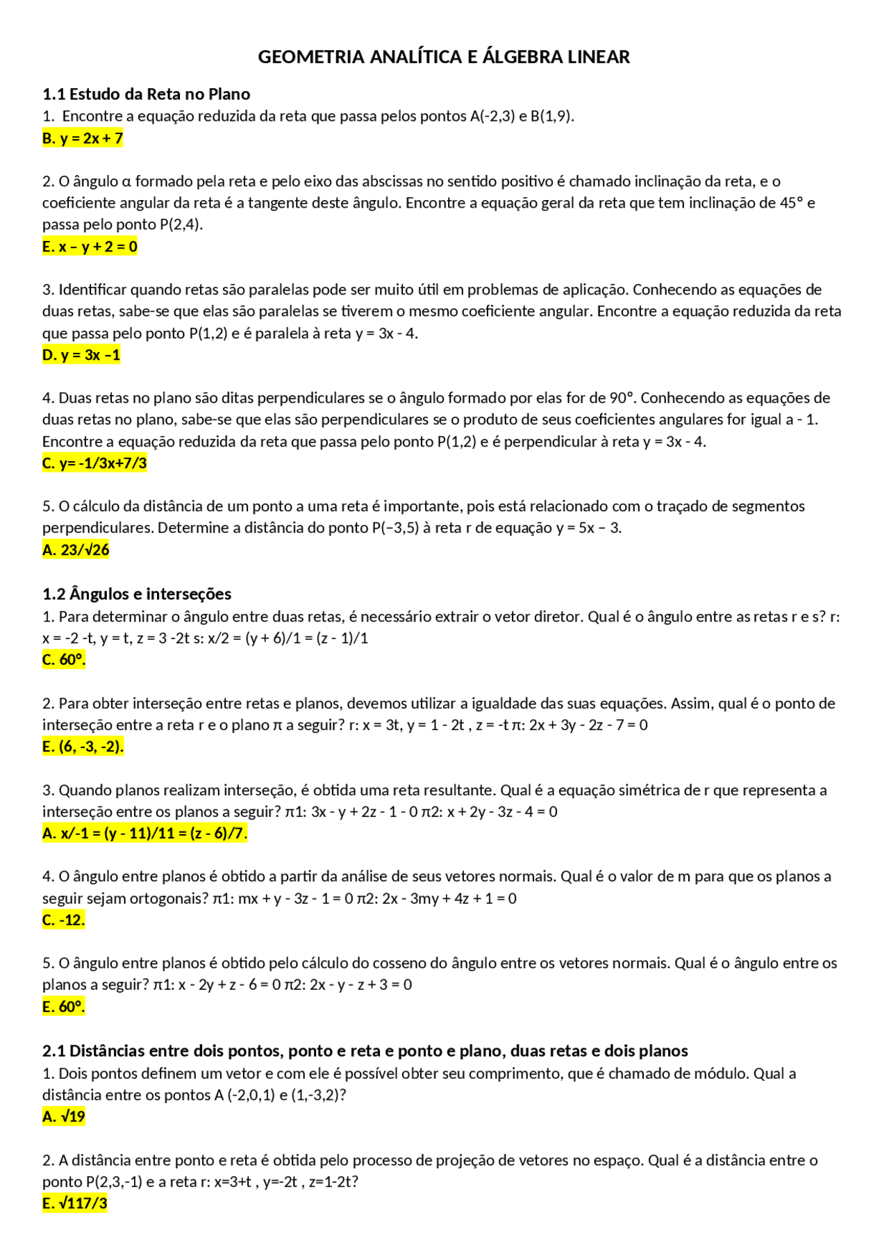 Exercícios Geometria Analítica e Álgebra Linear | Exercícios Geometria Analítica e Álgebra ...