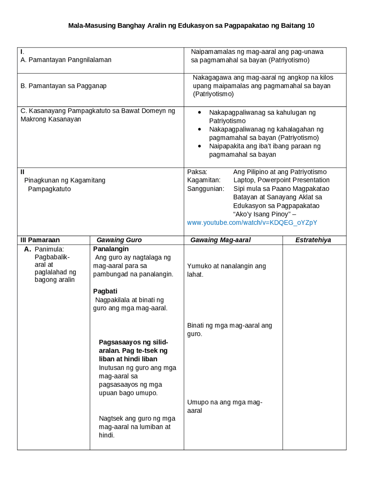 Lesson Plan In Elc 3 Lecture Notes English Literature Docsity