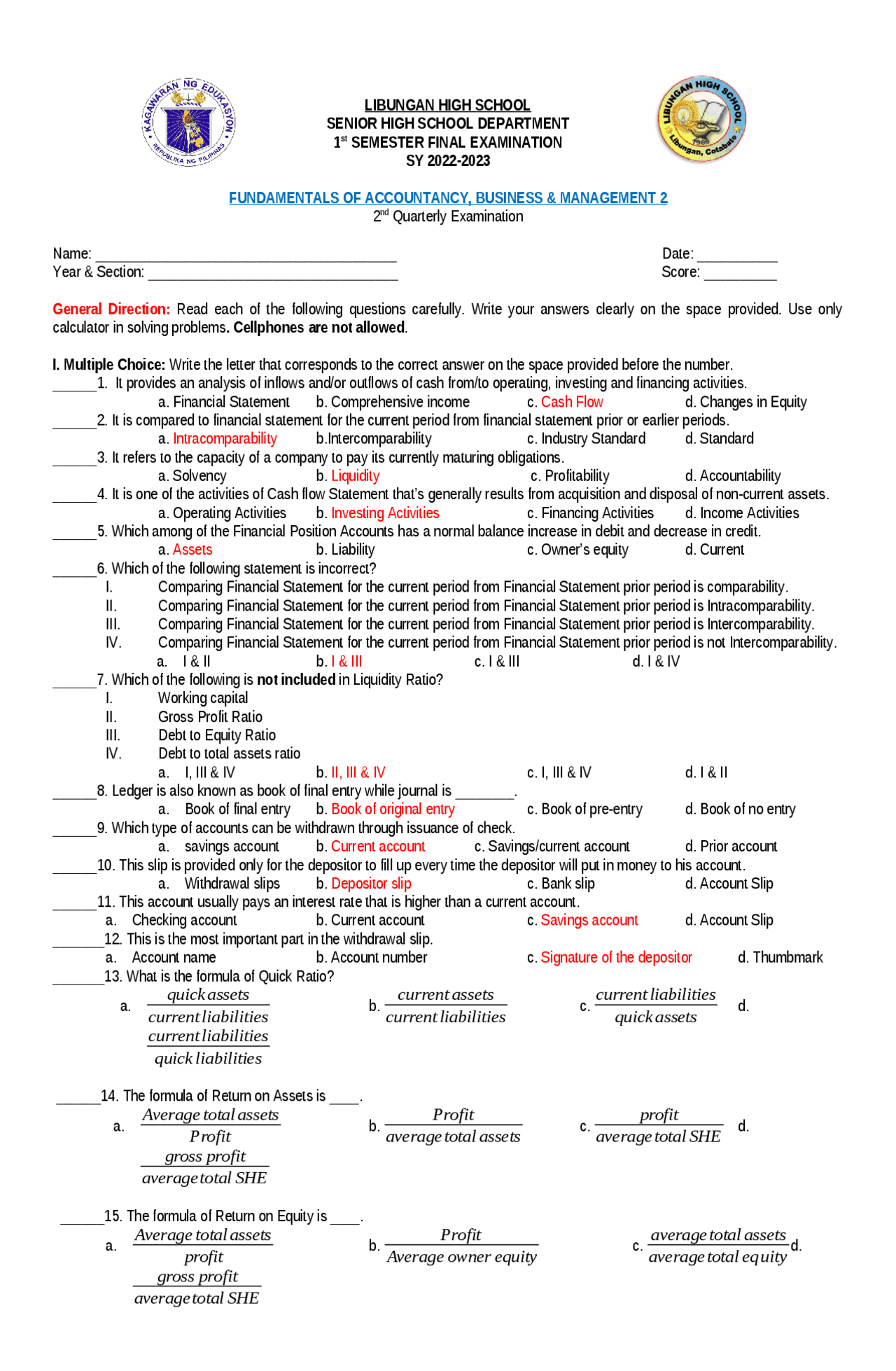 Fundamentals of accountancy, business and management 2 | Exams ...