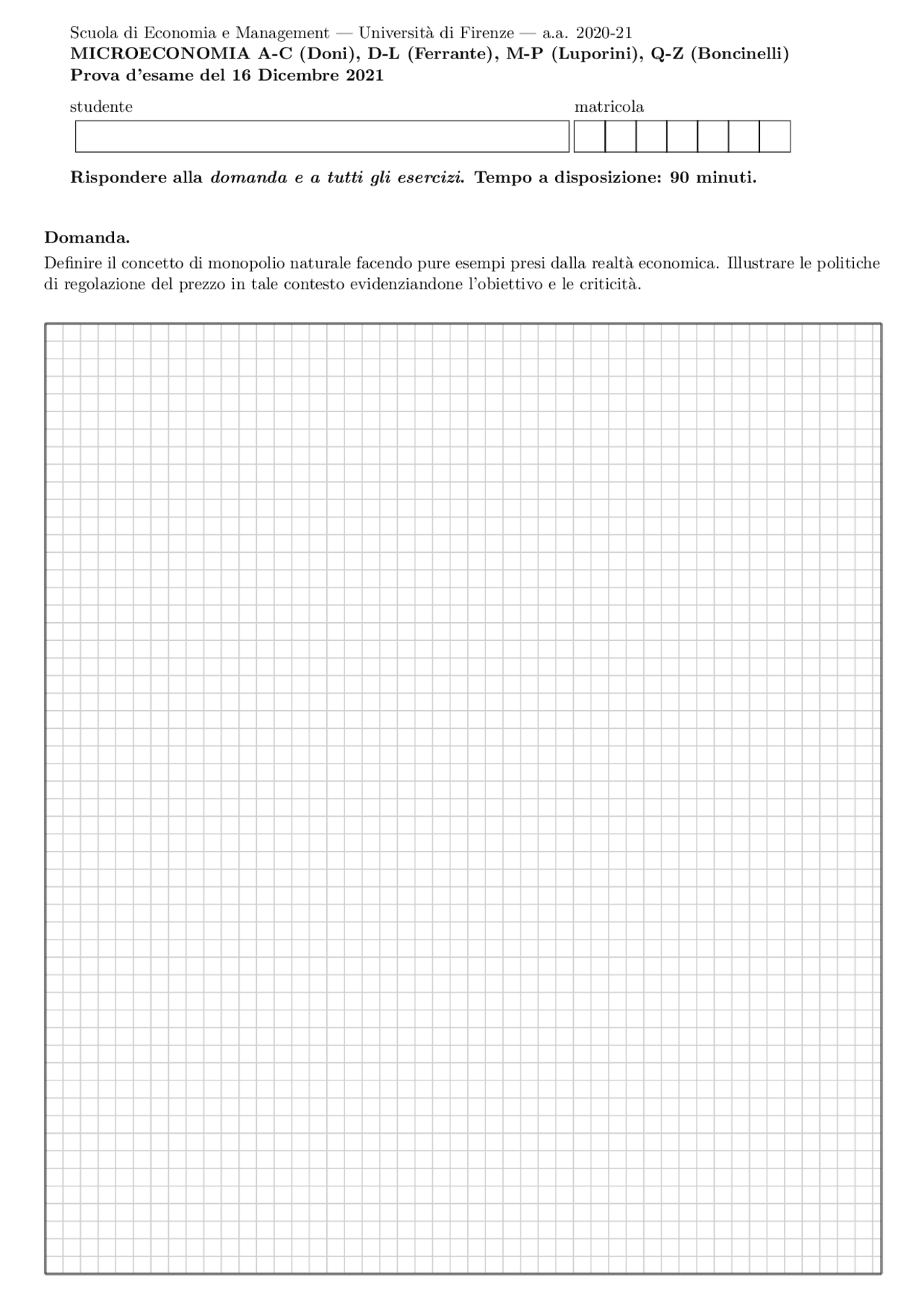 Esame Microeconomia Firenze Prove Desame Di Microeconomia Docsity