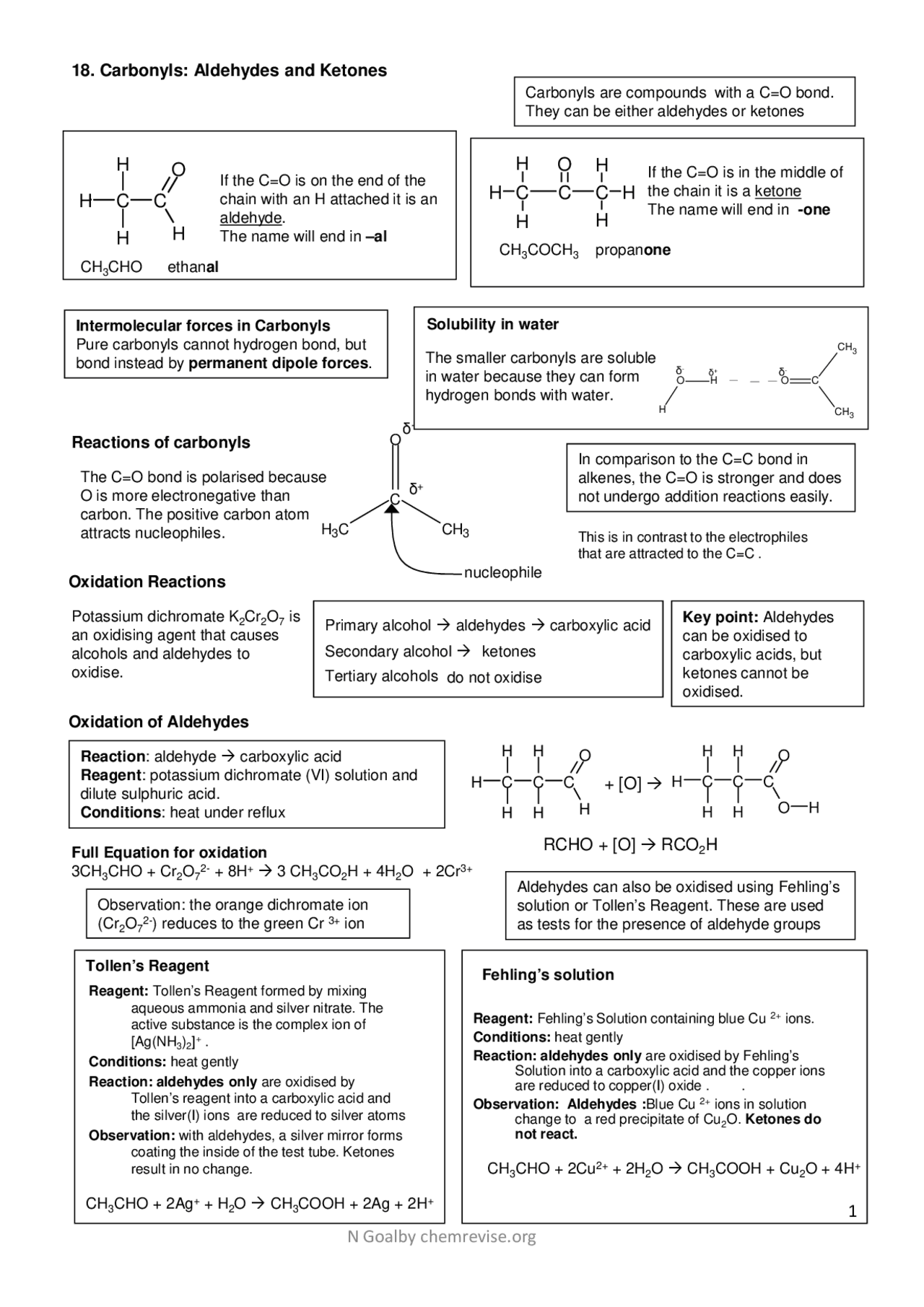 Cie aldehydes and ketones | Study Guides, Projects, Research Chemistry | Docsity