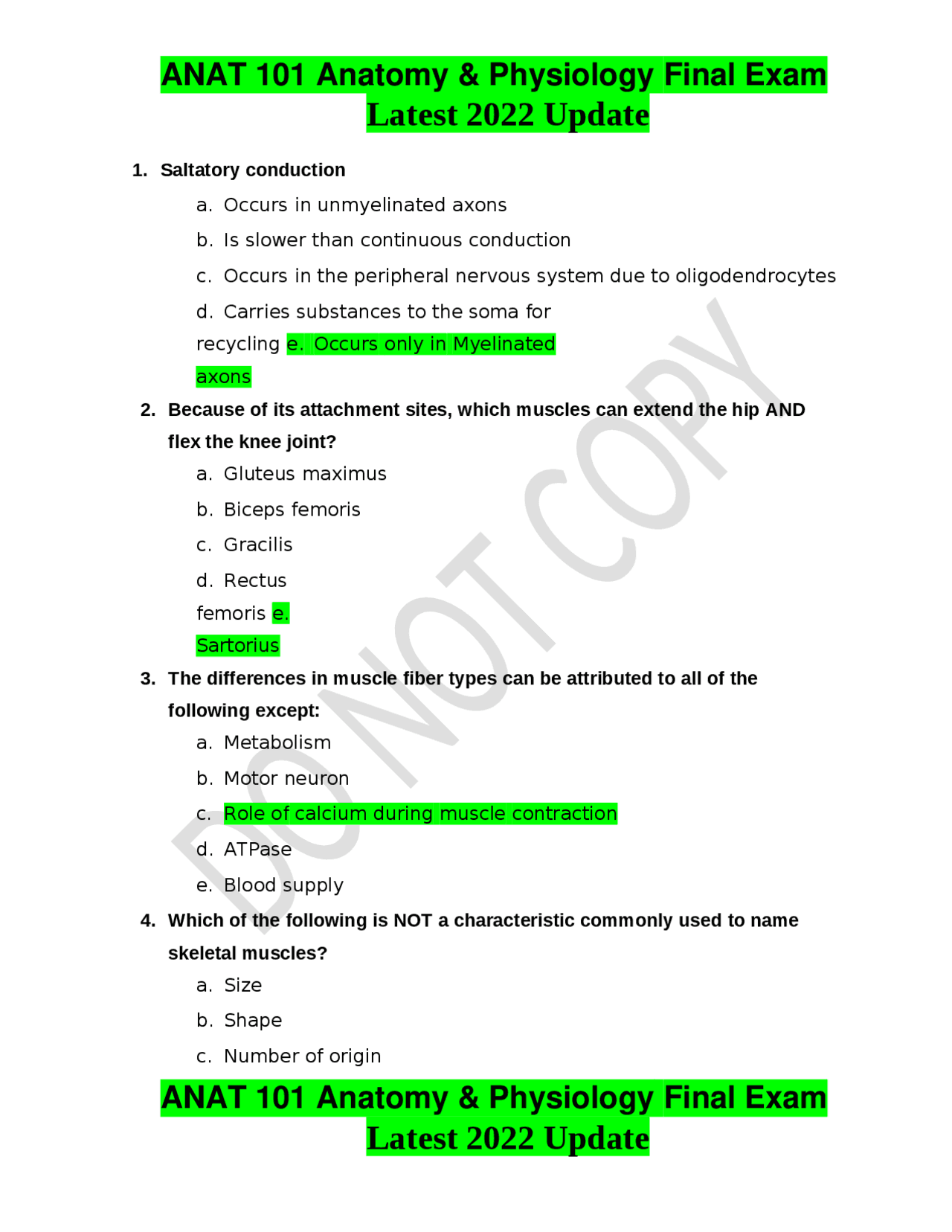 ANAT 101 Anatomy & Physiology Final Exam Latest 2022 Update | Exams ...