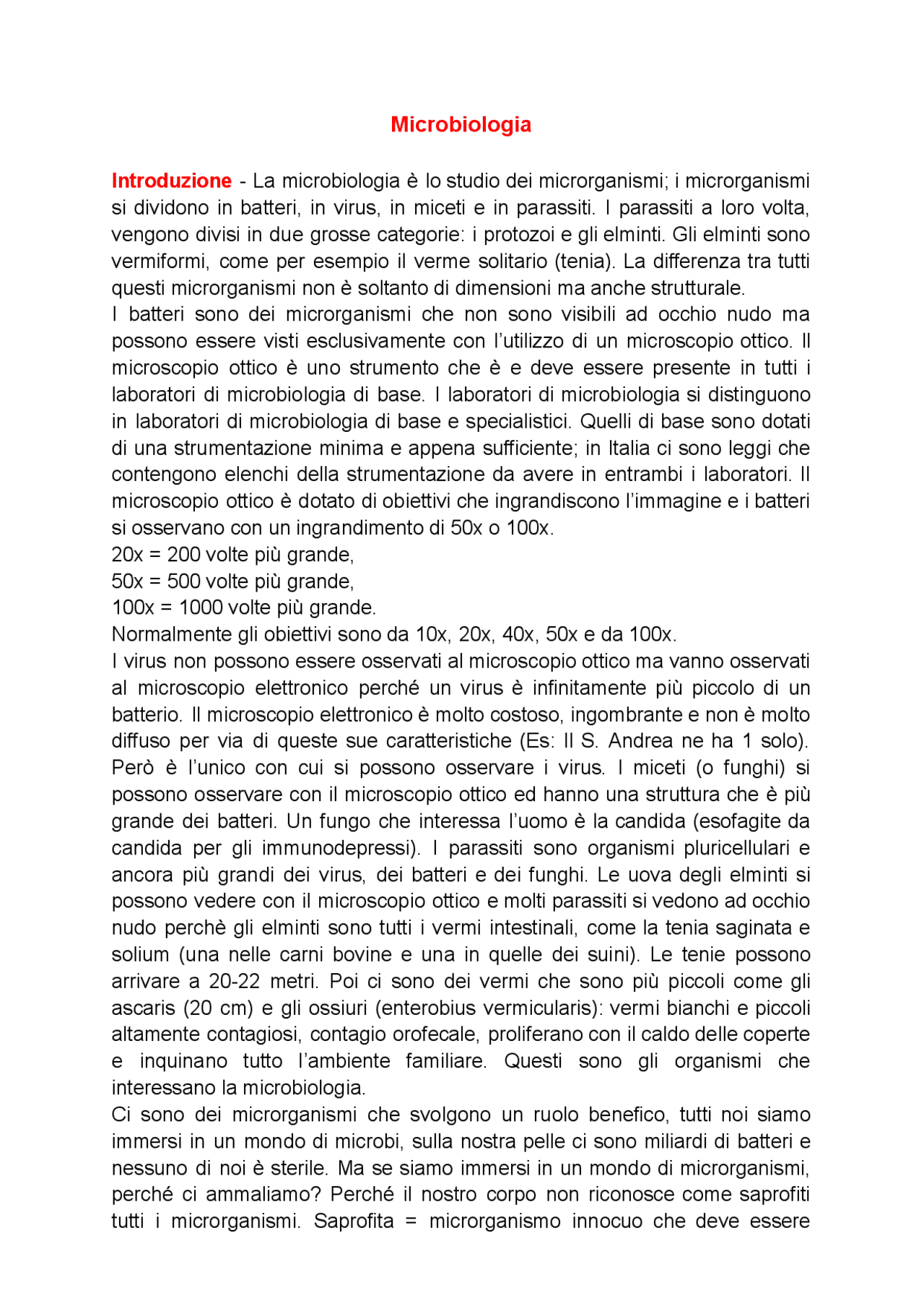 Microbiologia - Ottimi appunti per il primo esame | Appunti di Microbiologia | Docsity