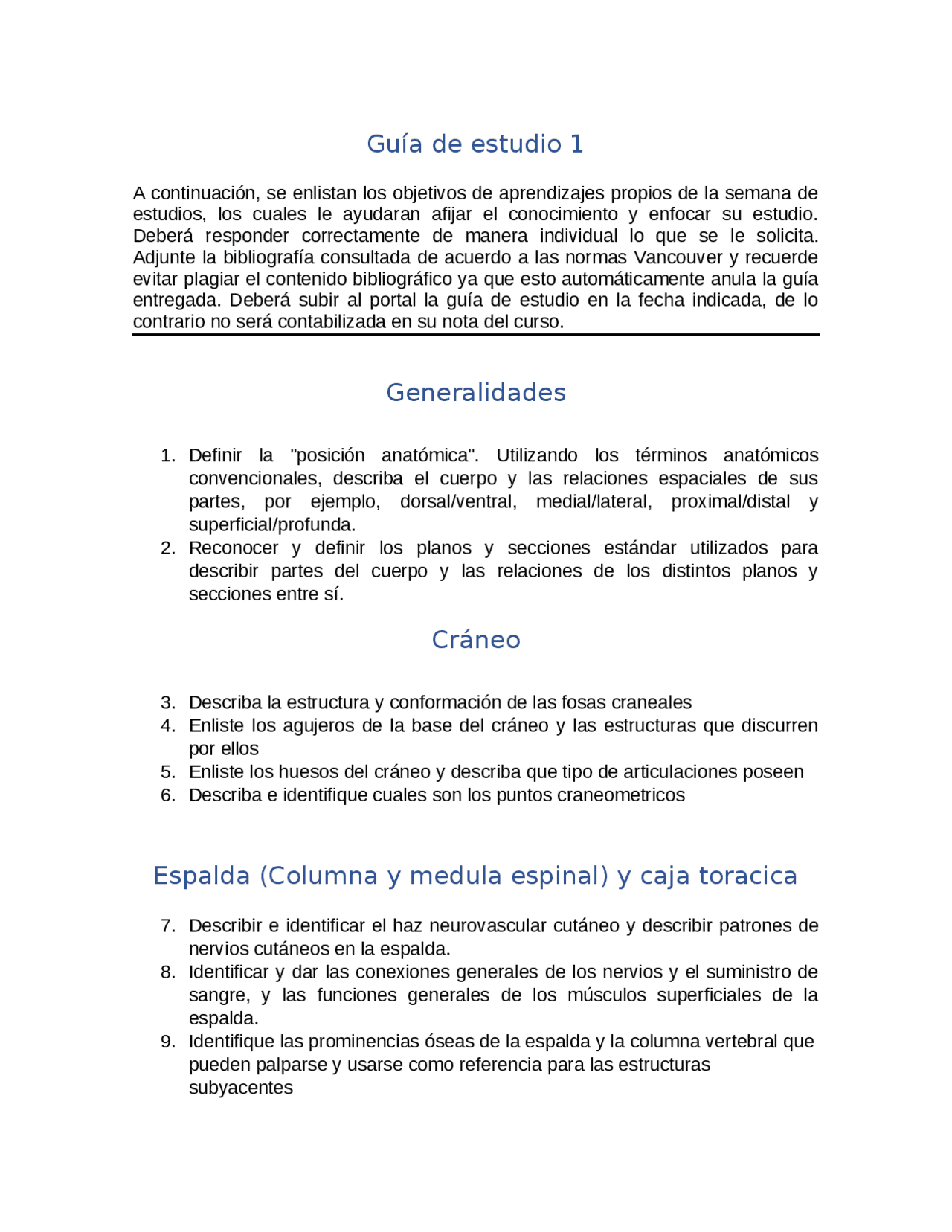 Guia 1 De Anatomia Neuroanatomía Ejercicios De Anatomía Docsity