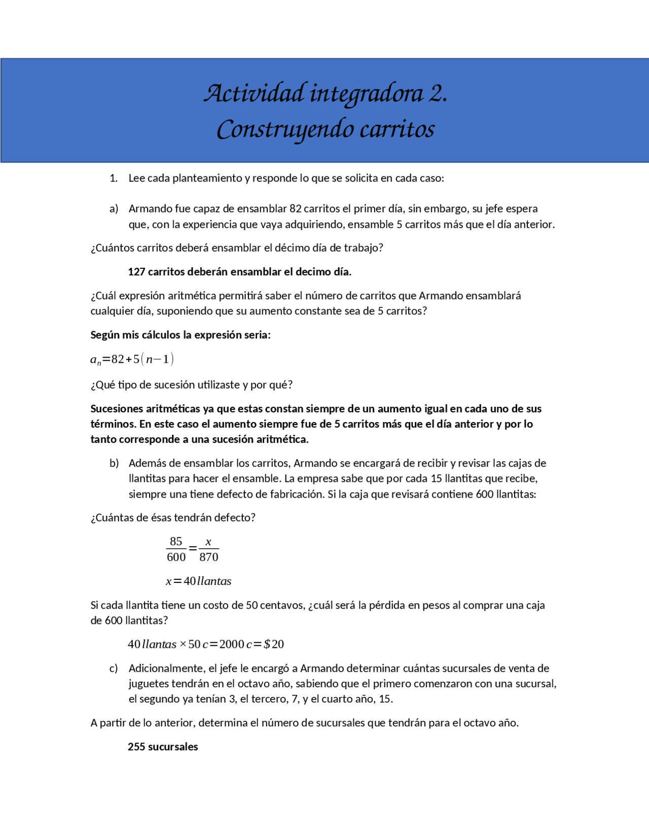 Actividad Integradora 2 | Ejercicios de Matemáticas | Docsity