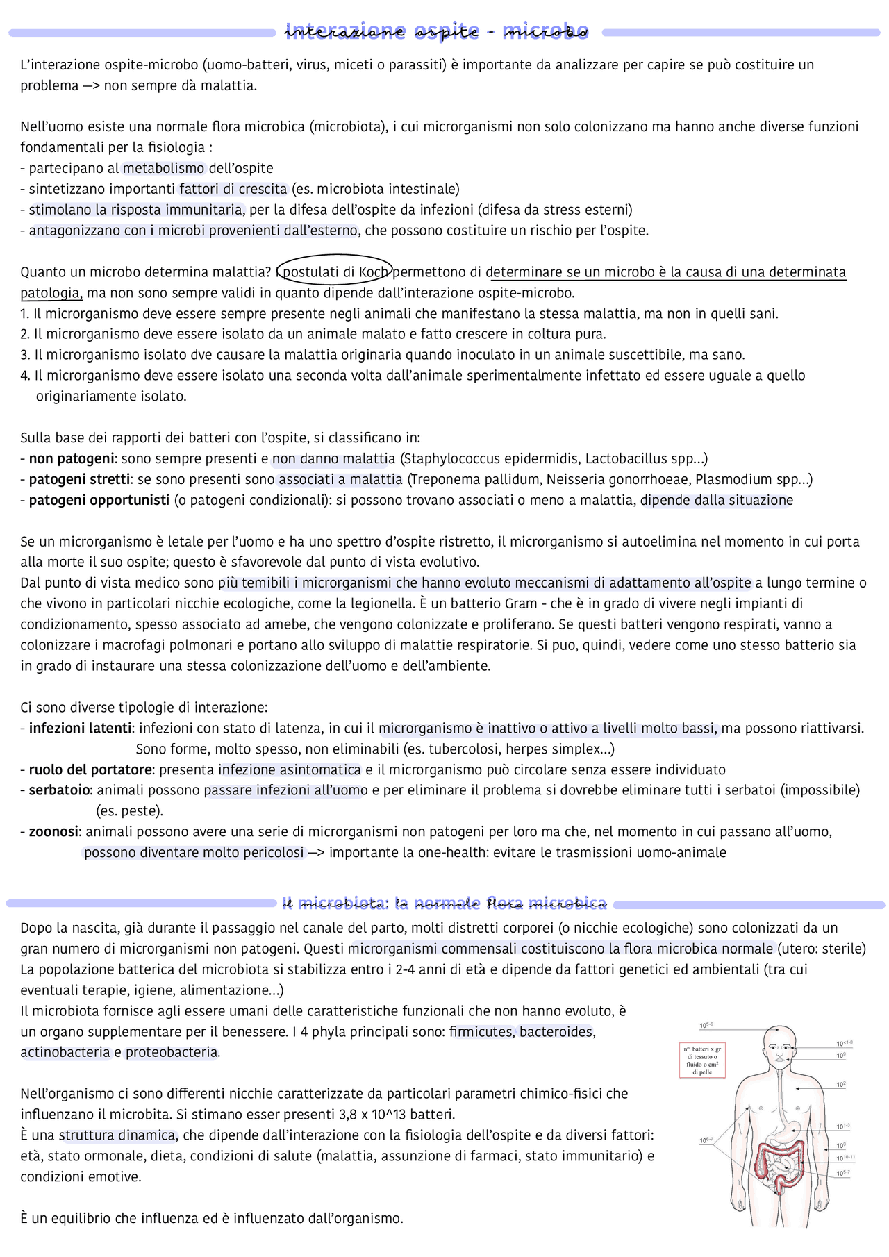 Interazione microbo-ospite | Appunti di Microbiologia | Docsity