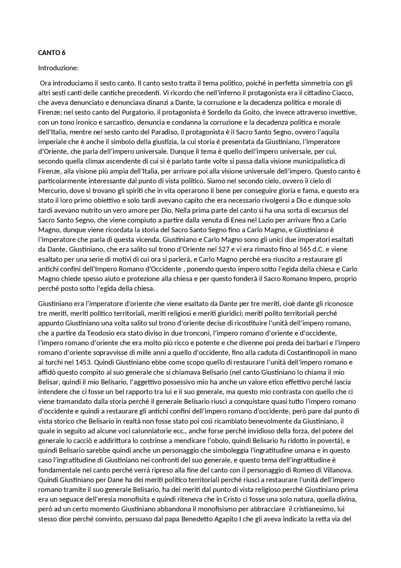 Canto 6 Paradiso Divina Commedia | Appunti di Italiano | Docsity