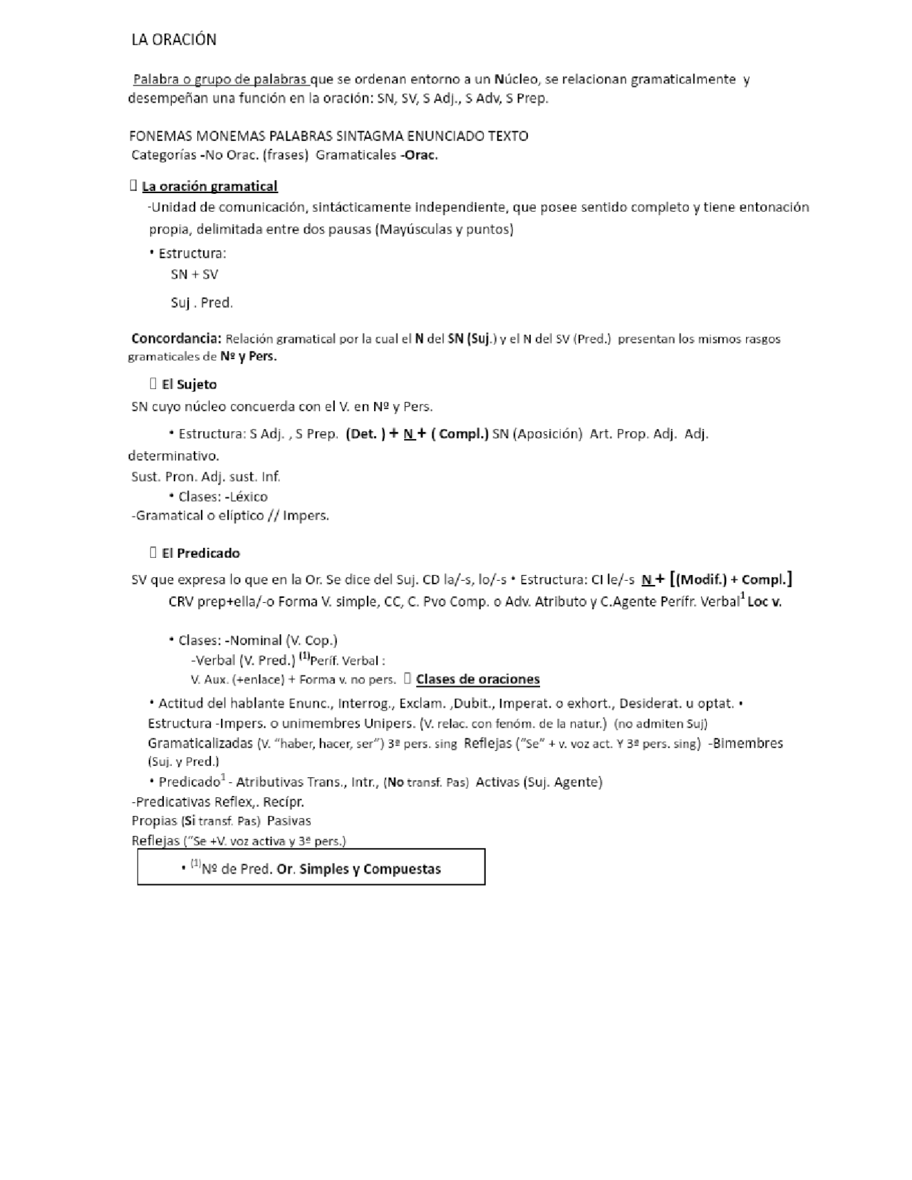 Oración Simple Castellano Apuntes De Catalán Docsity