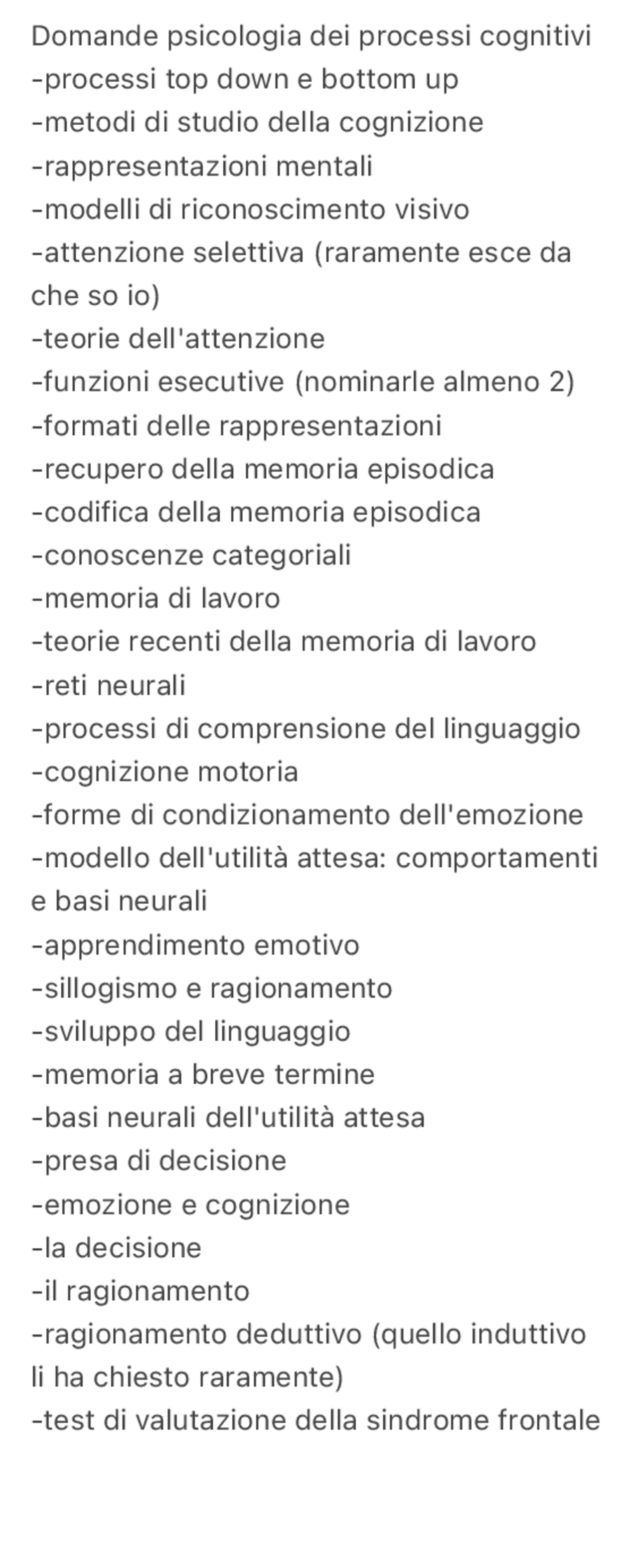 Domande esame Psicologia dei processi cognitivi | Prove d'esame di Psicologia Dei Processi Di ...