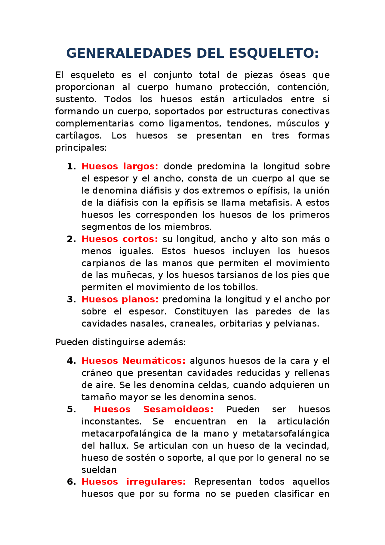 ESQUELETO DEL CUERPO HUMANO | Resúmenes de Anatomía | Docsity