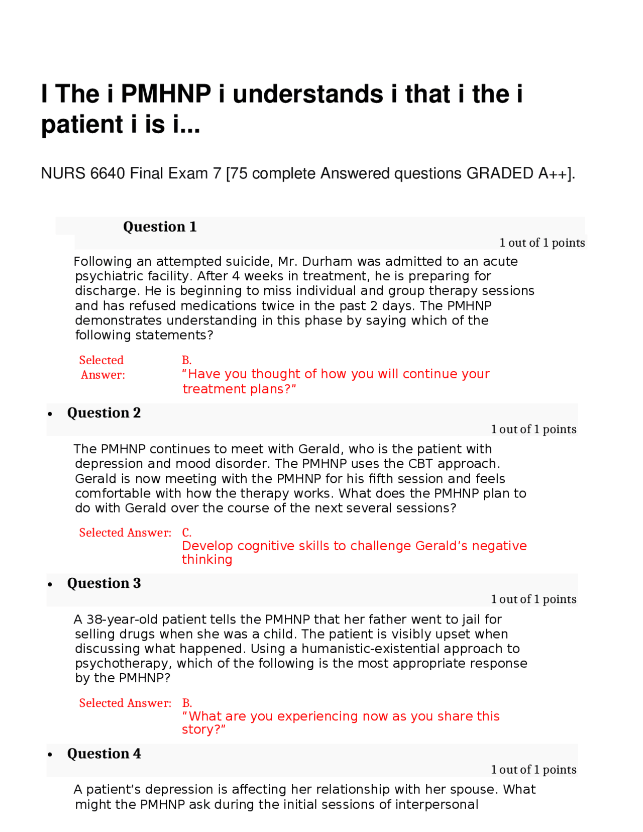 NURS 6640 Final Exam 7 [75 complete Answered questions GRADED A++] | Exams Nursing | Docsity