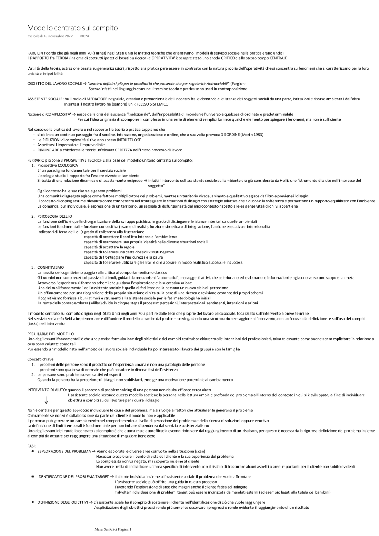 Modello centrato sul compito | Appunti di Metodi E Tecniche Del Servizio Sociale | Docsity