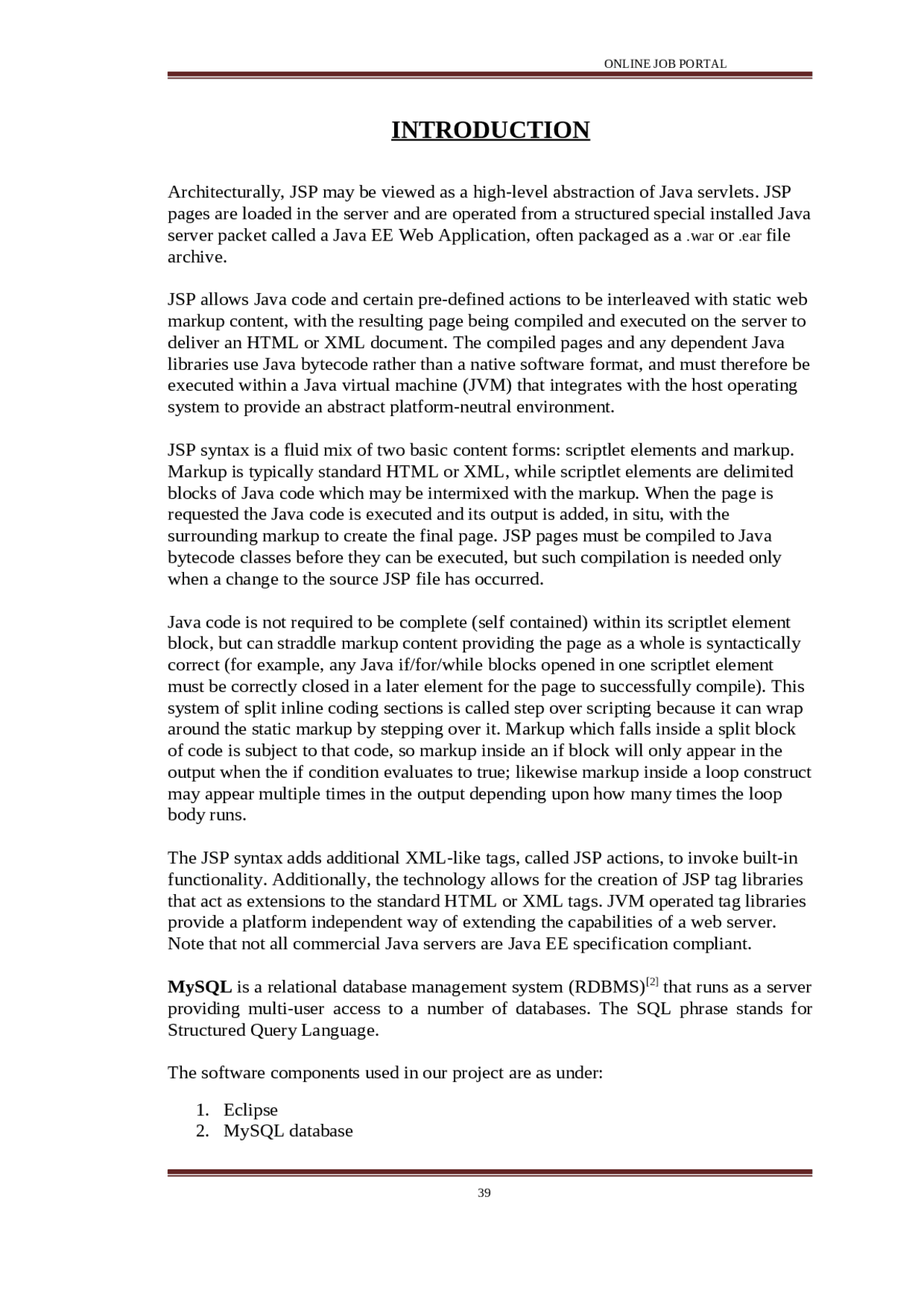 Online Job portal report | Study Guides, Projects, Research Javascript programming | Docsity