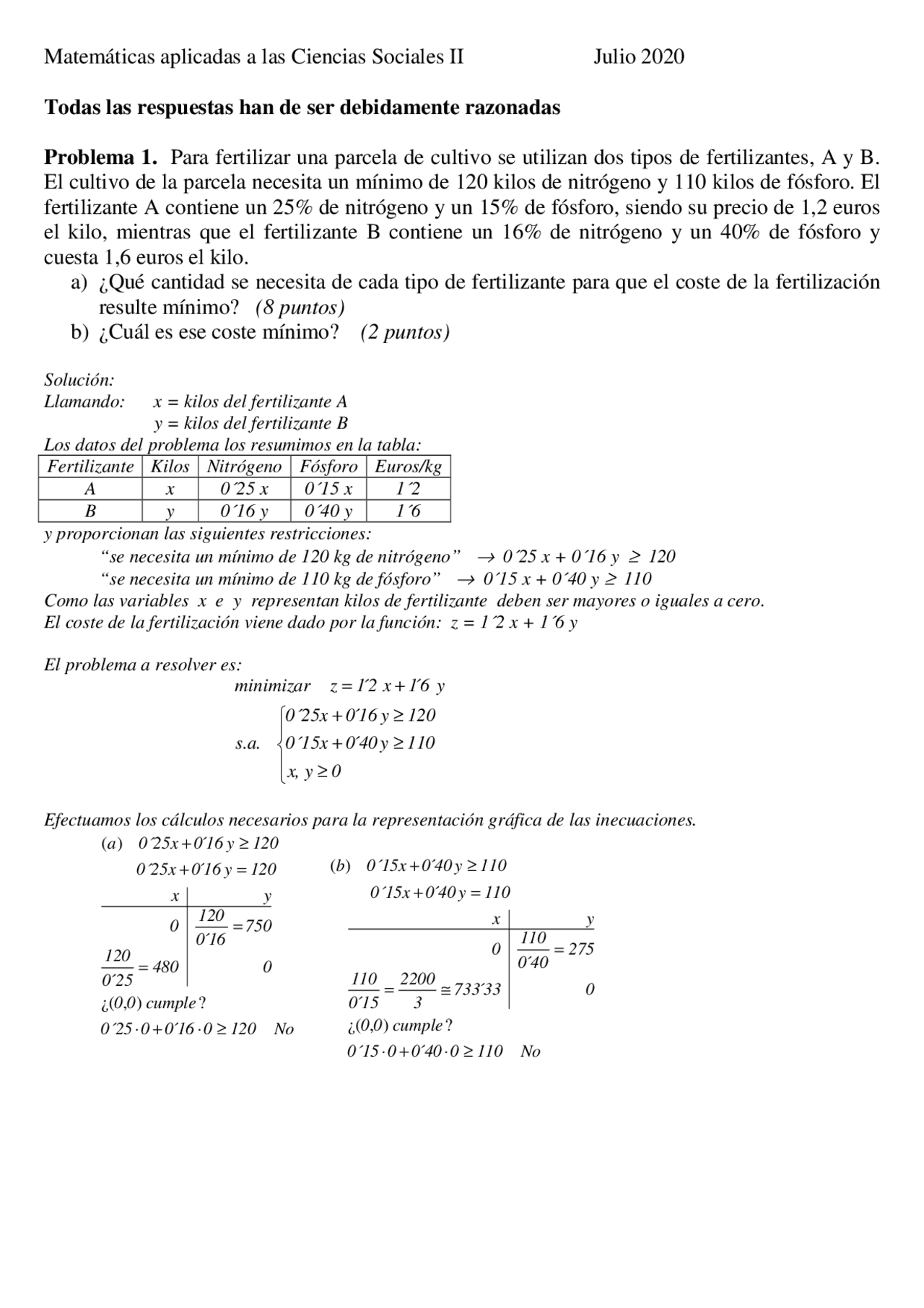 Programación Lineal Matemáticas Prove Desame Di Matematica Docsity