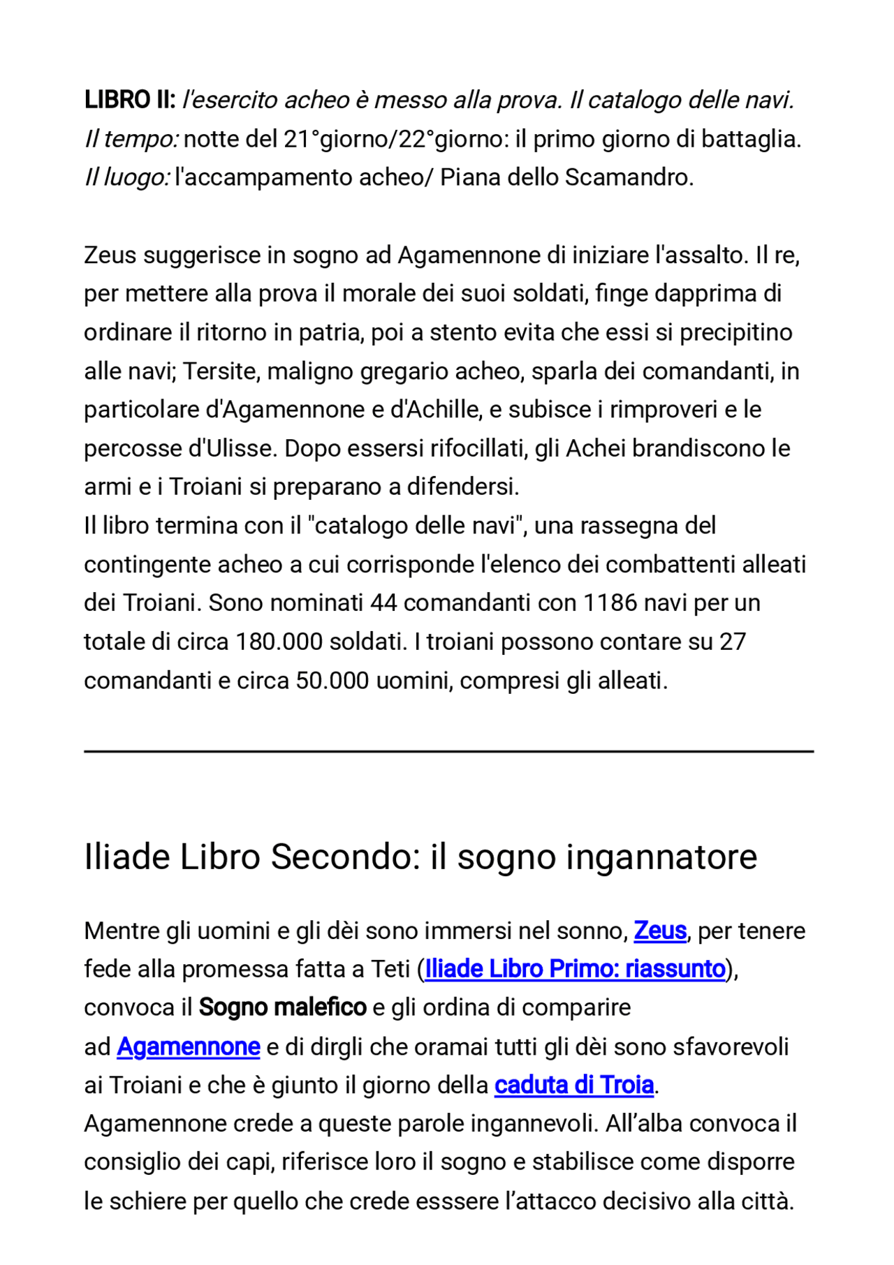 Iliade II CANTO, Riassunto | Appunti di Filologia Classica | Docsity
