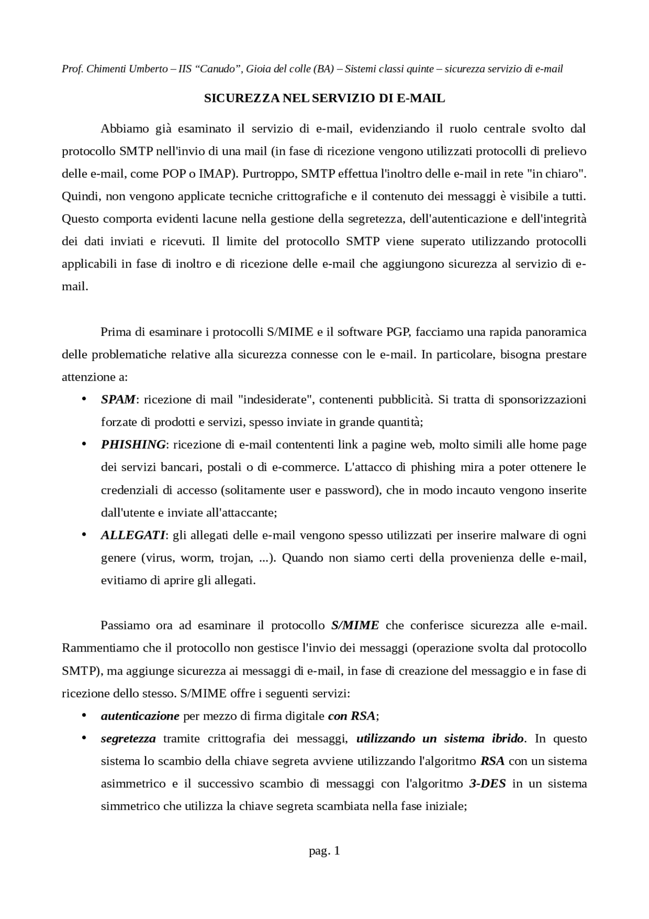 Sicurezza Delle Mail In Internet Dispense Di Informatica Docsity