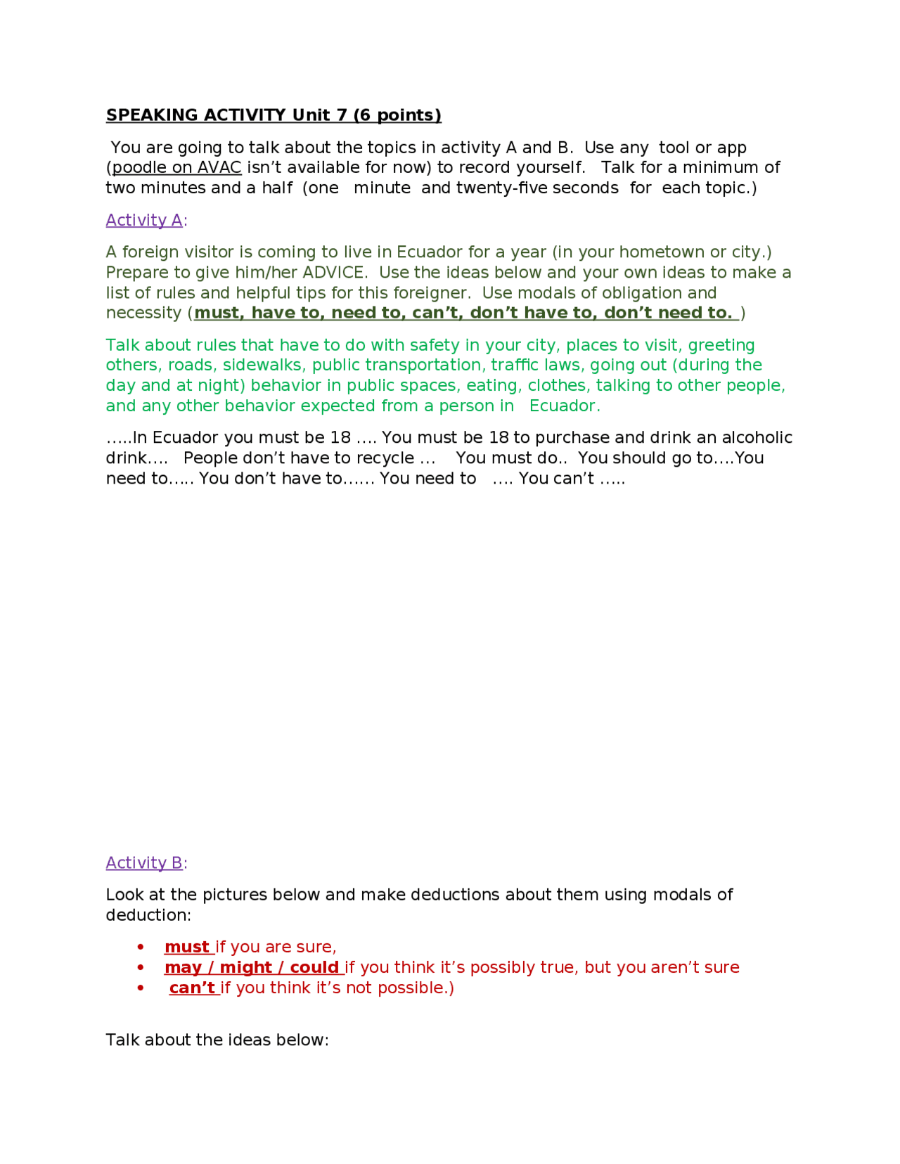 Giving Advice and Making Deductions: A Speaking Activity | Ejercicios ...