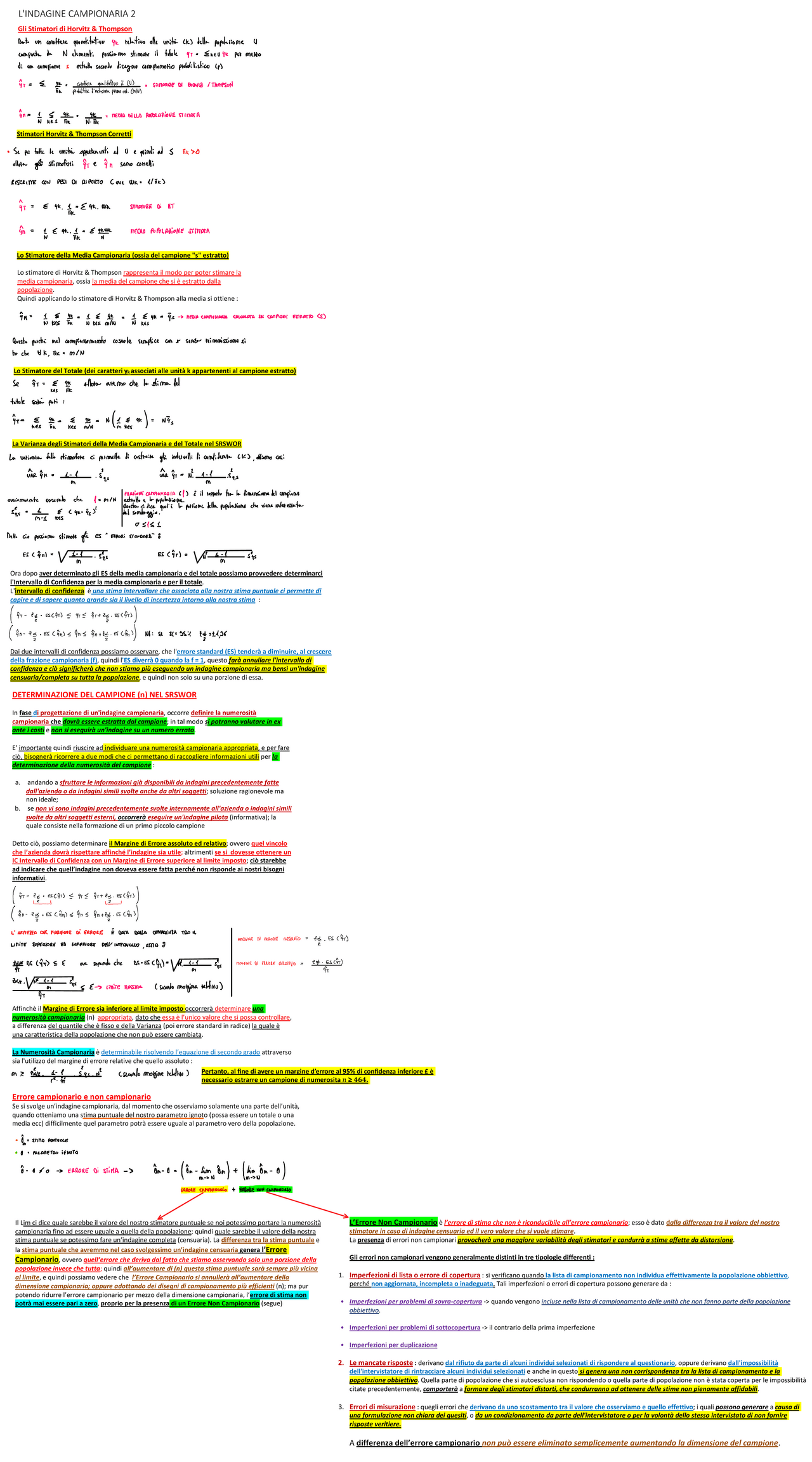 Indagini Campionarie Set Secondo Appunti Di Statistica Docsity