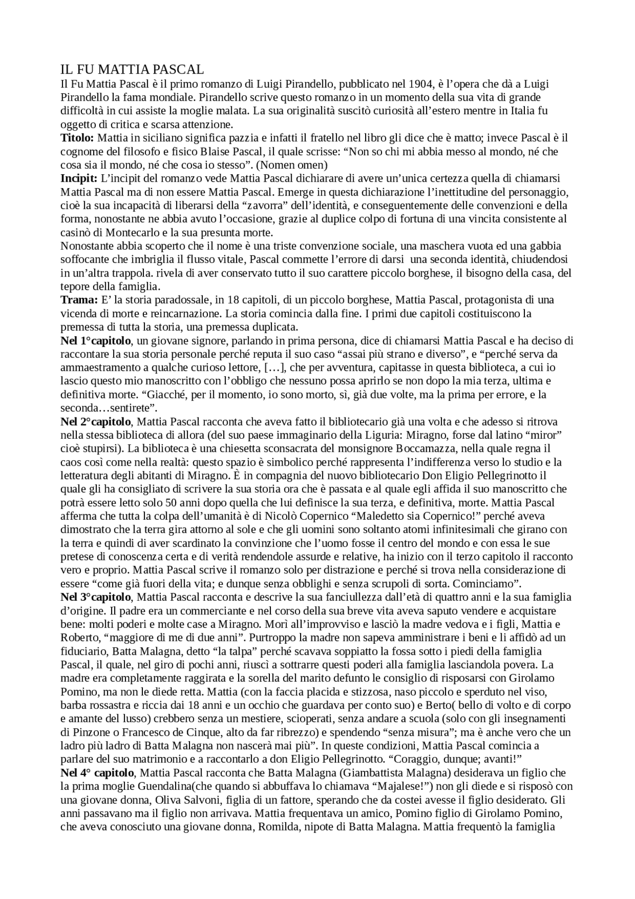 Riassunto Di Il Fu Mattia Pascal Schemi E Mappe Concettuali Di