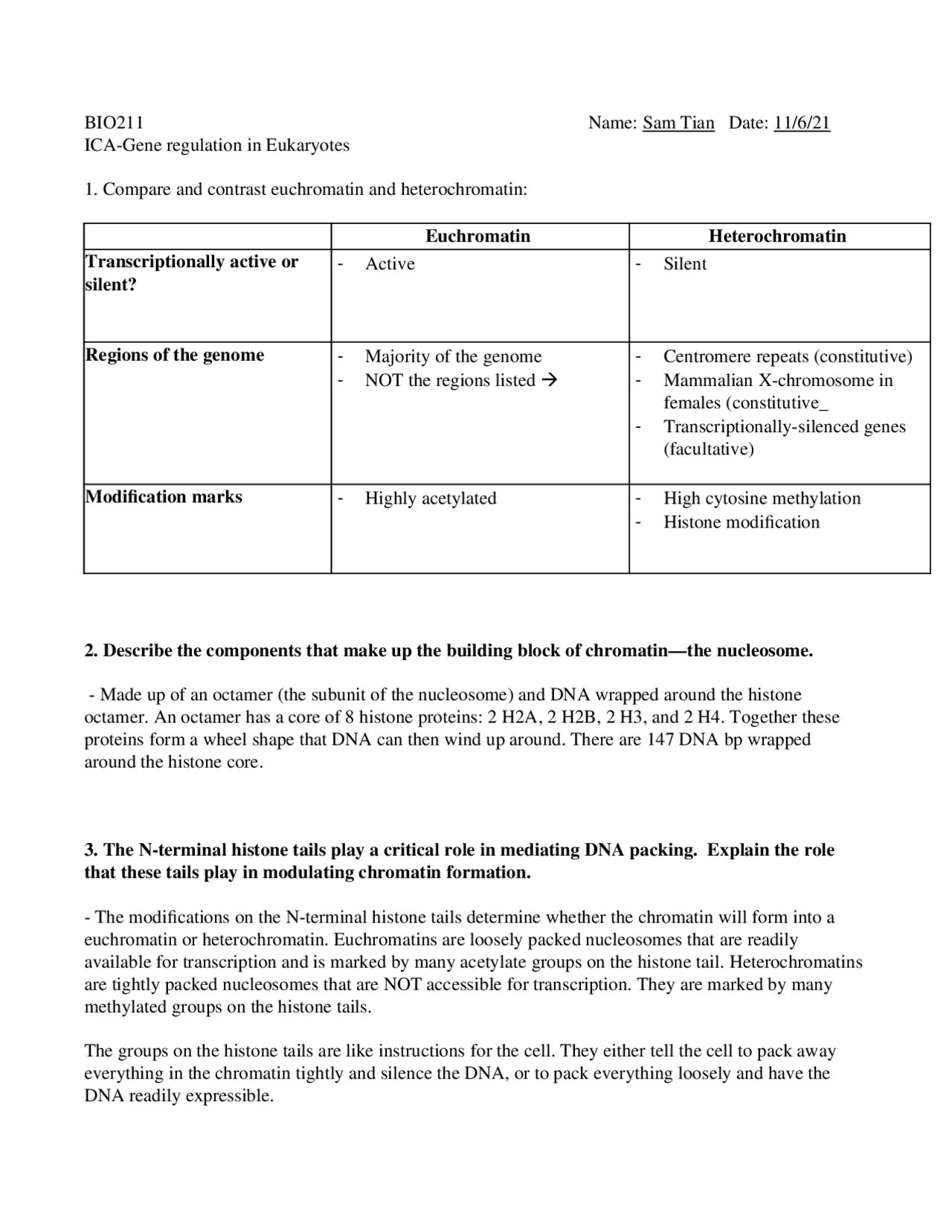 Gene regulation in eukaryotes | Assignments Biology | Docsity