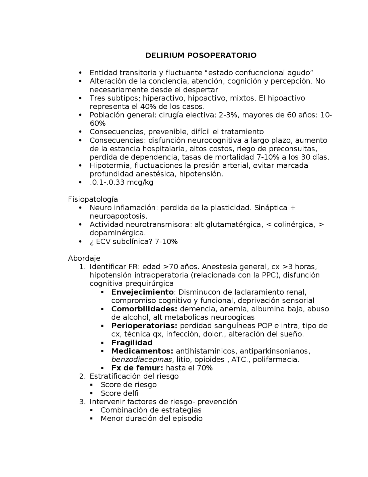 Delirium Posoperatorio Resúmenes De Anestesiología Docsity