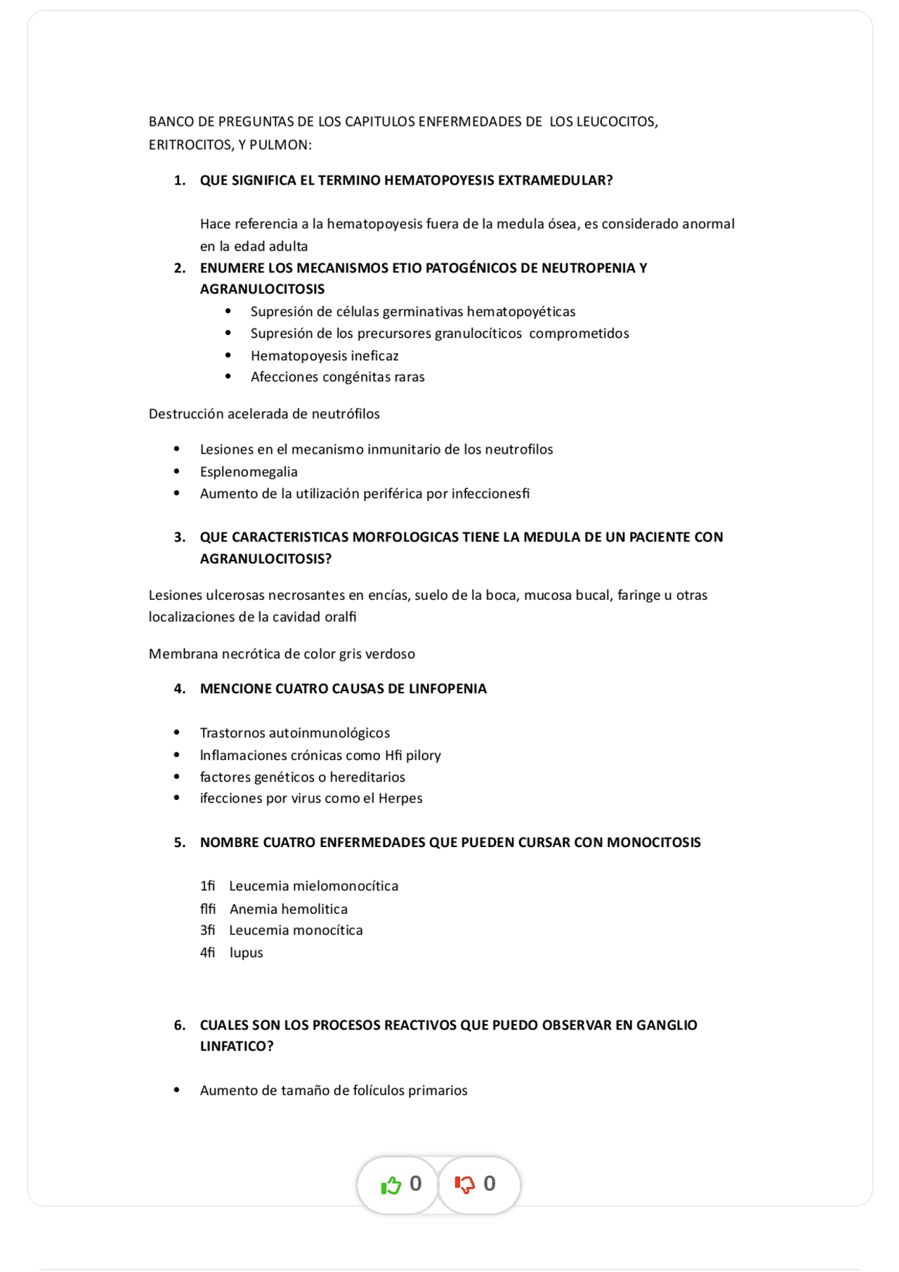 Banco De Hematología Ejercicios De Patología Docsity