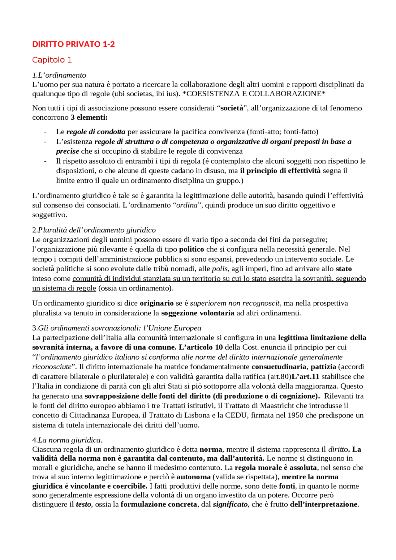 Diritto Privato 1-2 TORRENTE | Dispense di Diritto Privato | Docsity