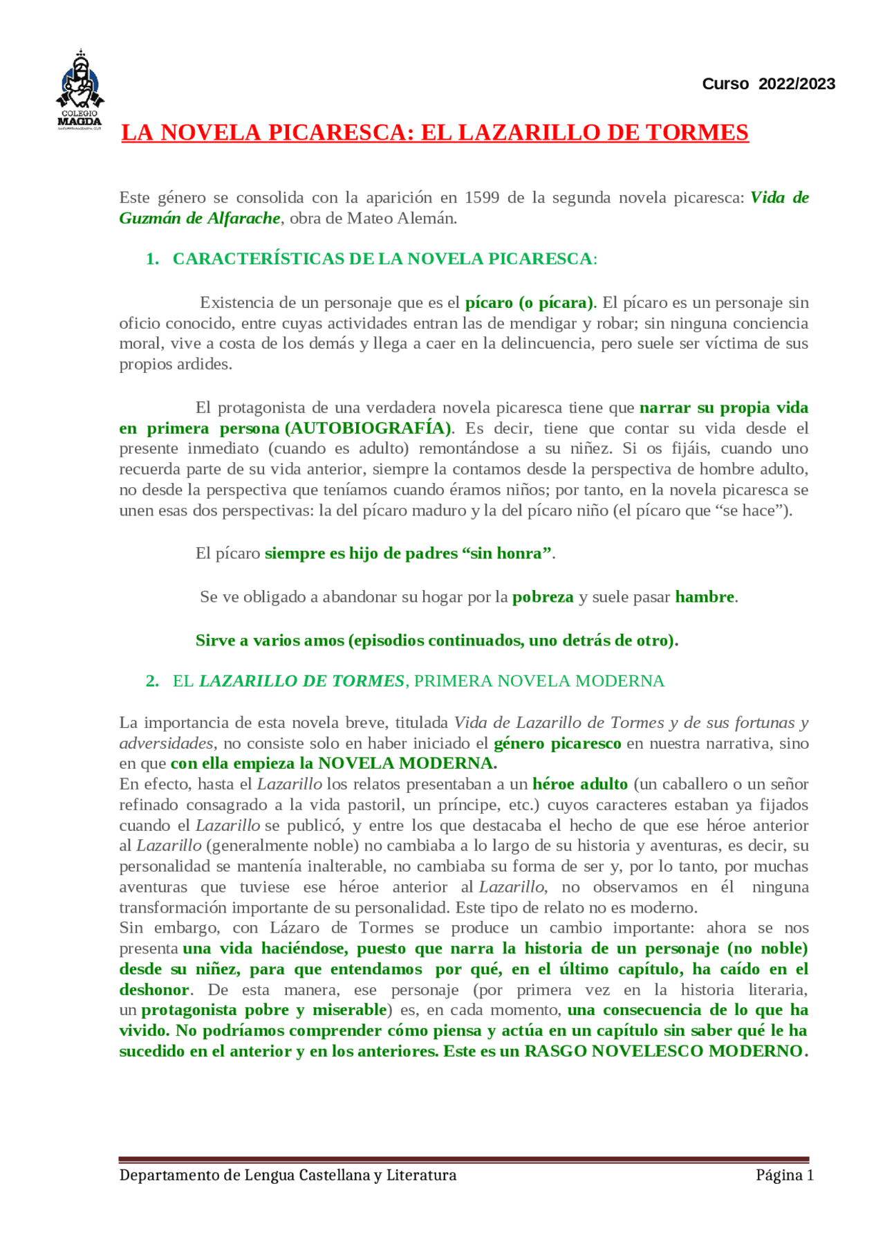 LA NOVELA PICARESCA Y EL LAZARILLO DE TORMES. | Apuntes de Lengua y ...