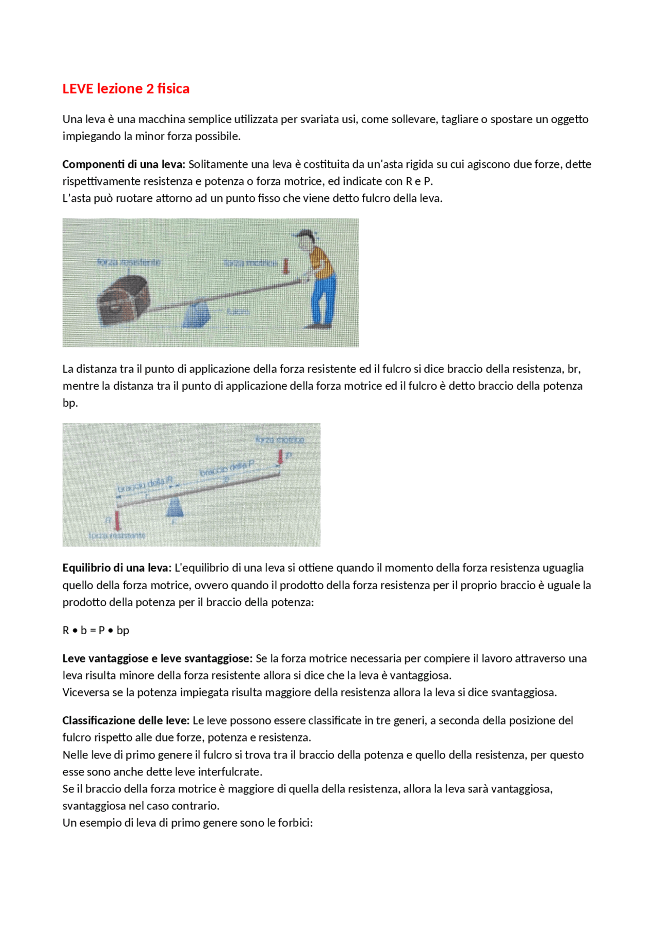 LEVE, vari tipi, esempi concreti | Sintesi del corso di Fisica | Docsity