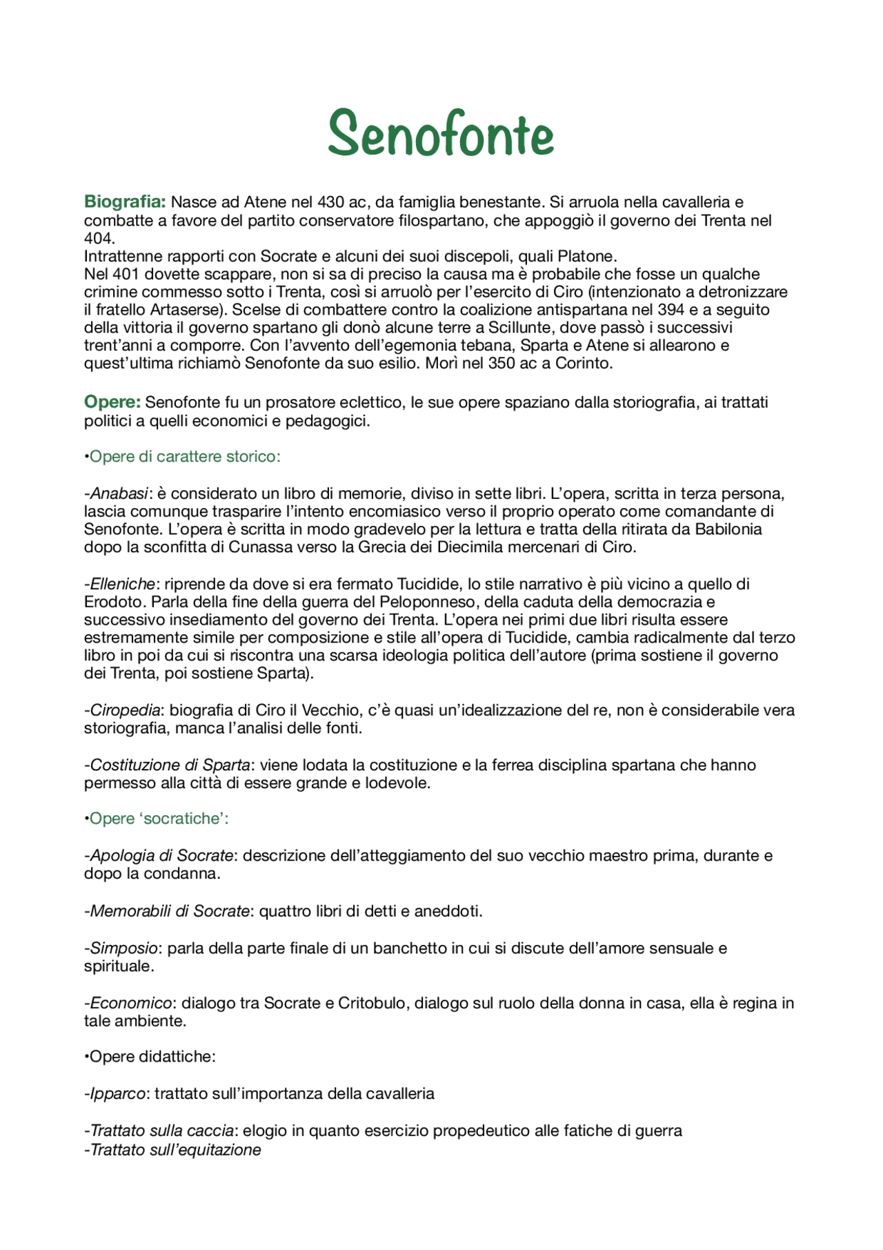 Senofonte vita, opere e stile | Schemi e mappe concettuali di Greco ...