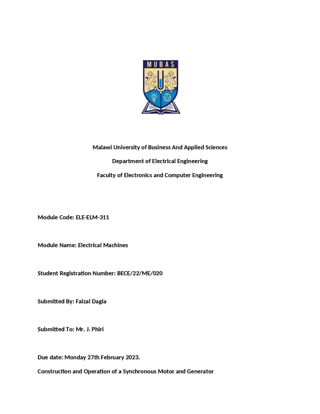 Synchronous Machines construction and operation | Assignments Electric ...