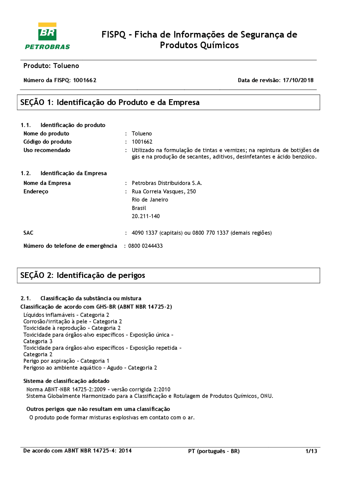 FISPQ - Ficha de Informações de Segurança de Produtos Químicos ...