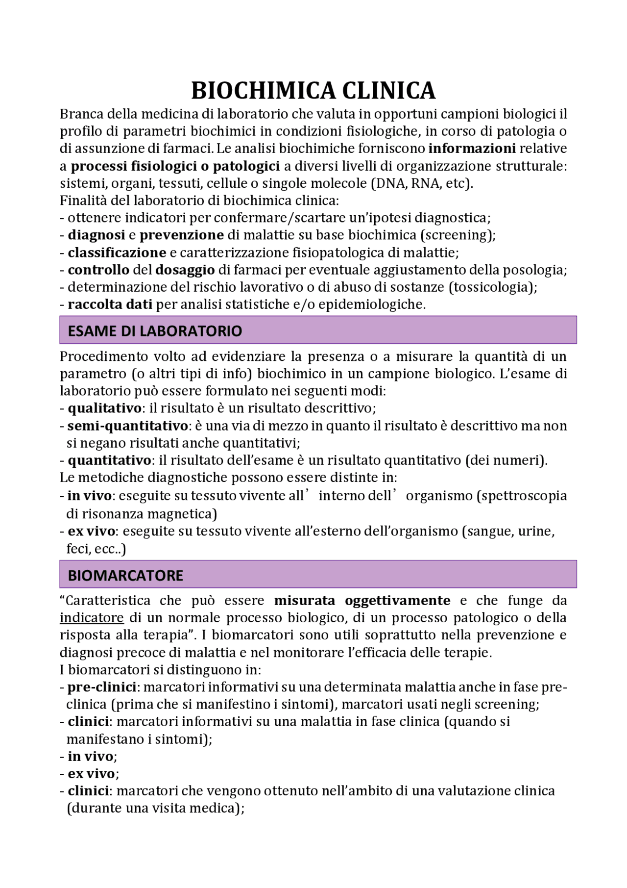 Biochimica clinica: appunti molto dettagliati, organizzati e ricchi di immagini e tabelle ...