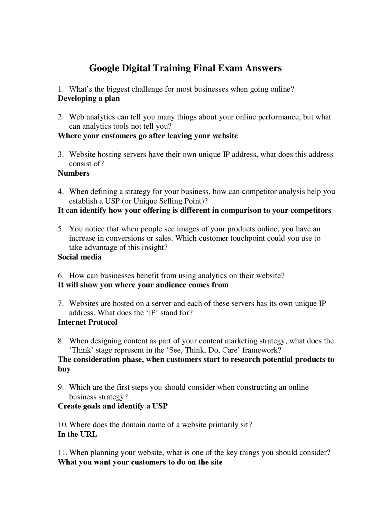 Google Digital Training Final Exam Answers | Prove d'esame di Economia | Docsity