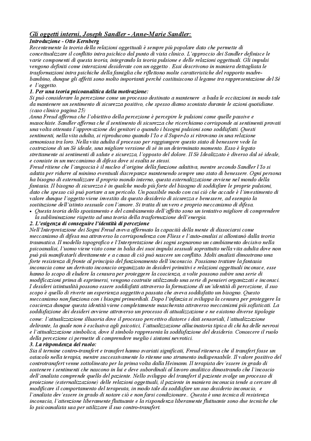 Gli oggetti interni, Joseph Sandler - Anne-Marie Sandler: | Schemi e ...