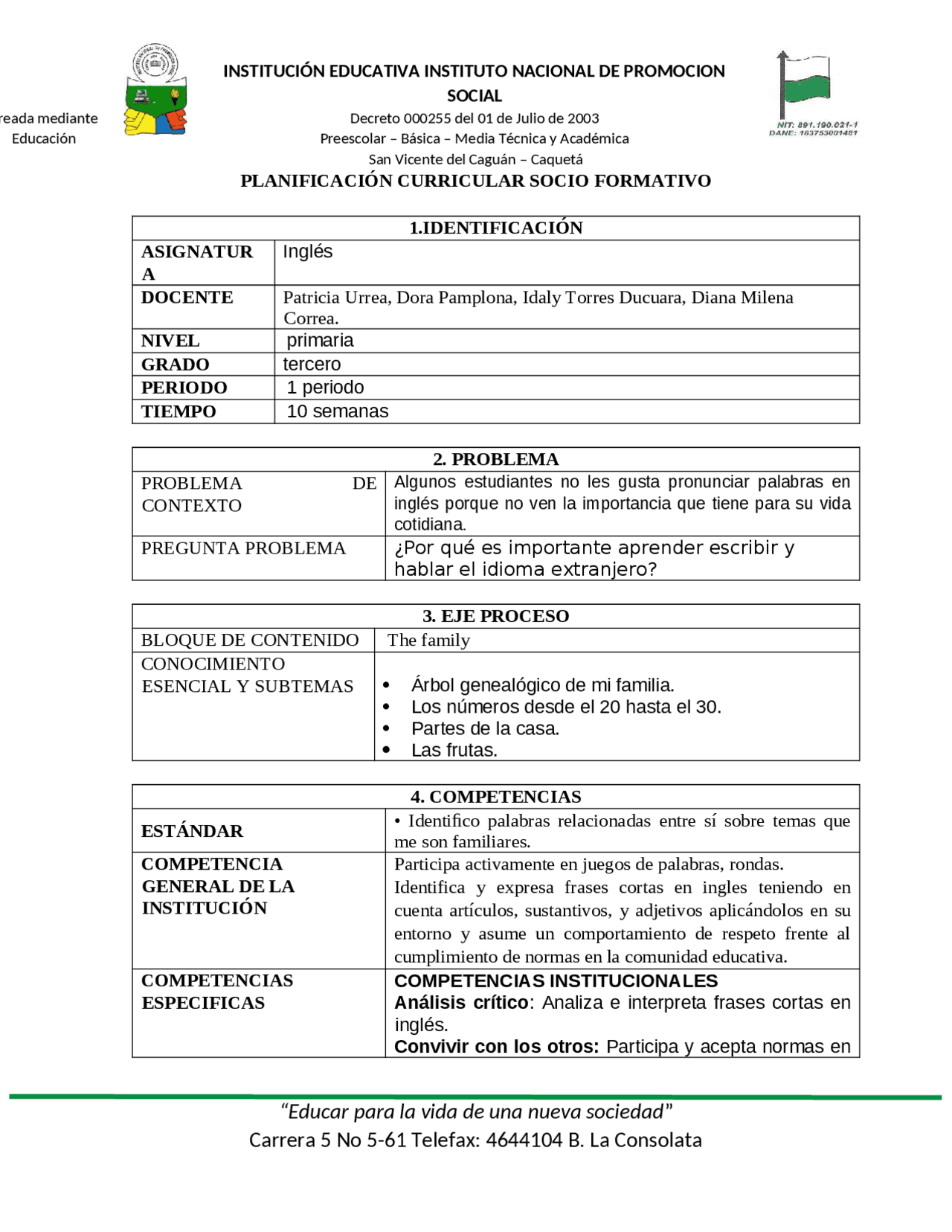 Plan curricular del área de ingles | Resúmenes de Inglés | Docsity