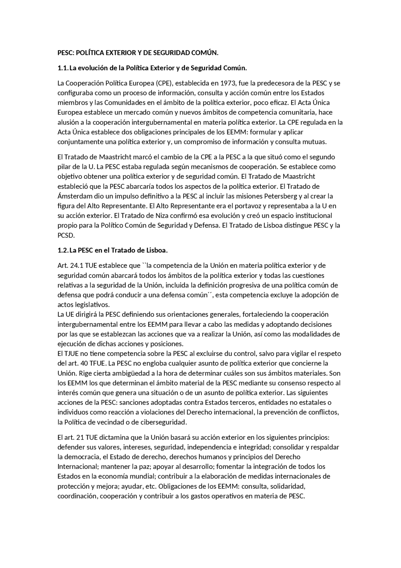 La PESC apuntes de Derecho de la UE de la UCM | Apuntes de Derecho de ...