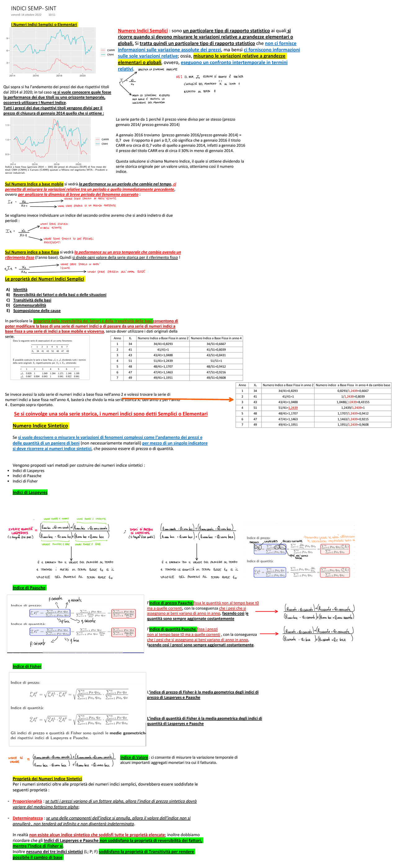 Numeri Indici Semplici E Sintetici Appunti Di Statistica Docsity