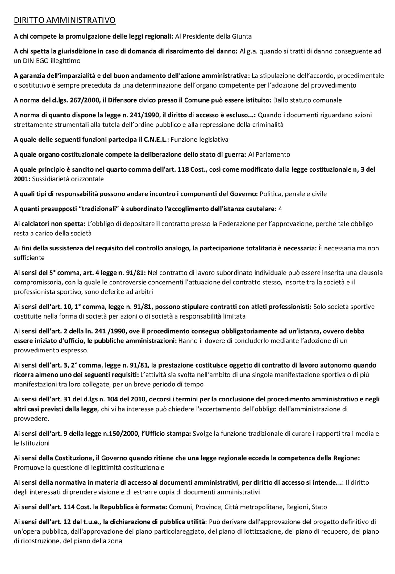 Diritto amministrativo LM-47 PEGASO SCIENZE MOTORIE | Prove d'esame di Diritto Amministrativo ...