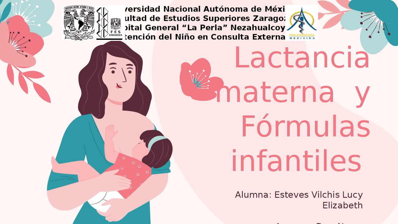 Lactancia materna y tipos de formulas | Diapositivas de Pediatría | Docsity
